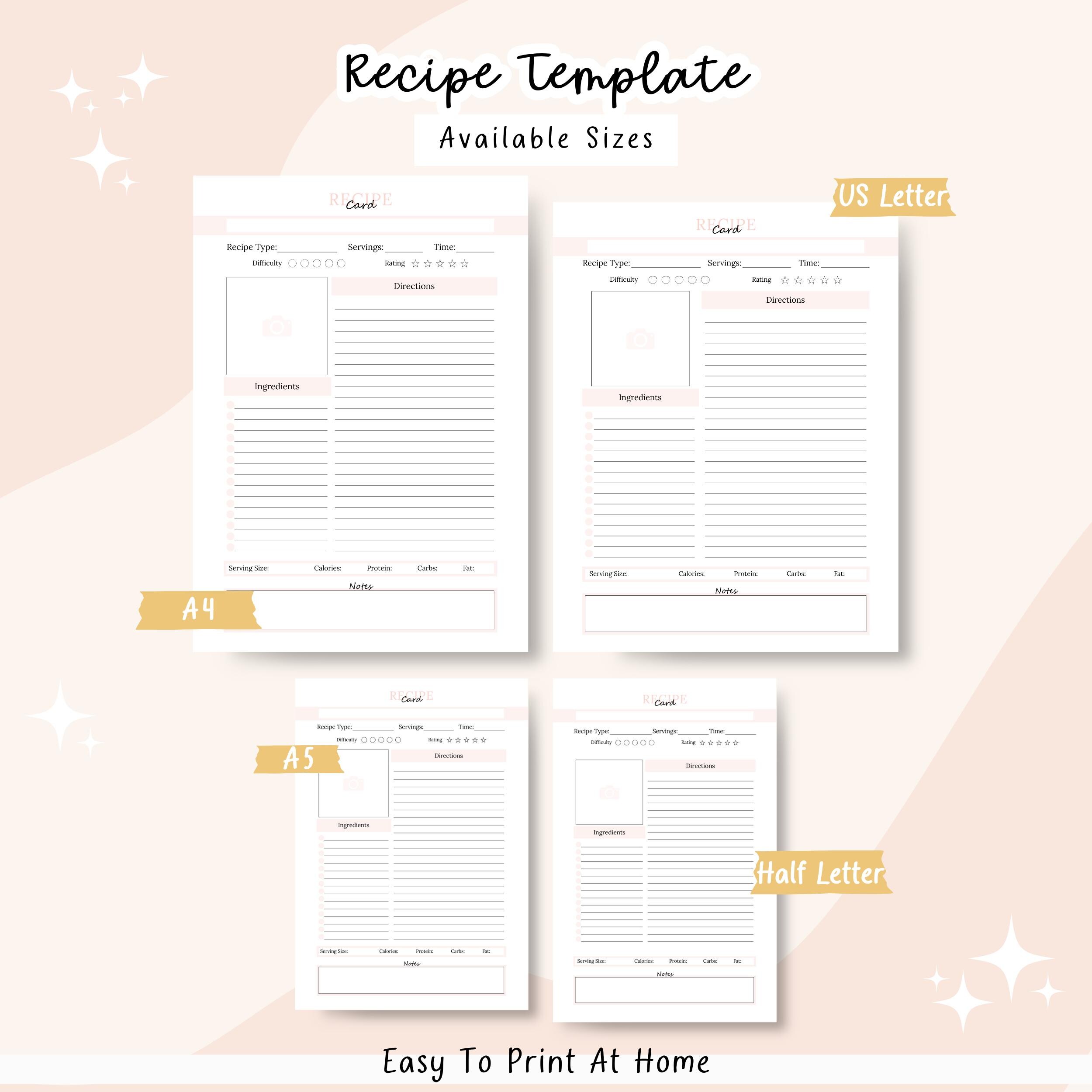 Blank Recipe Card Printable, Recipe Card Template, Recipe Book Page ...