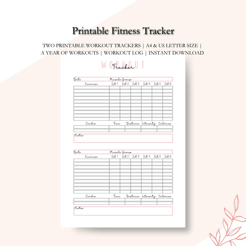 Printable Minimalist Fitness Tracker, Yearly Workout Tracker, Daily ...