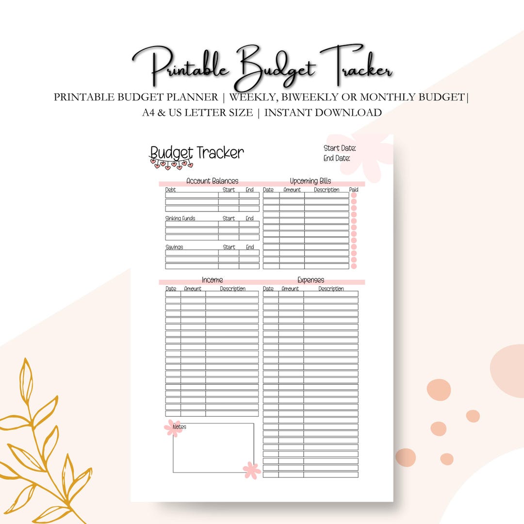 Printable Income and Expense Tracker, Pink Cash Flow Tracker, Personal ...