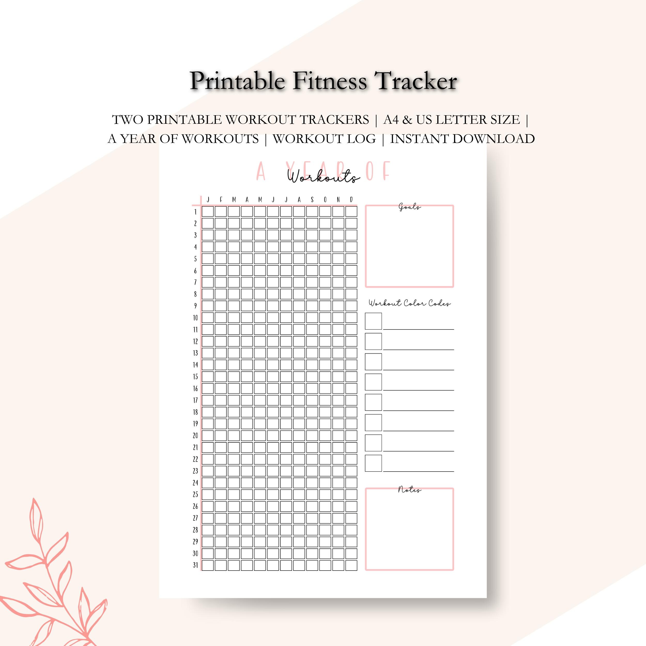 Printable Minimalist Fitness Tracker, Yearly Workout Tracker, Daily ...