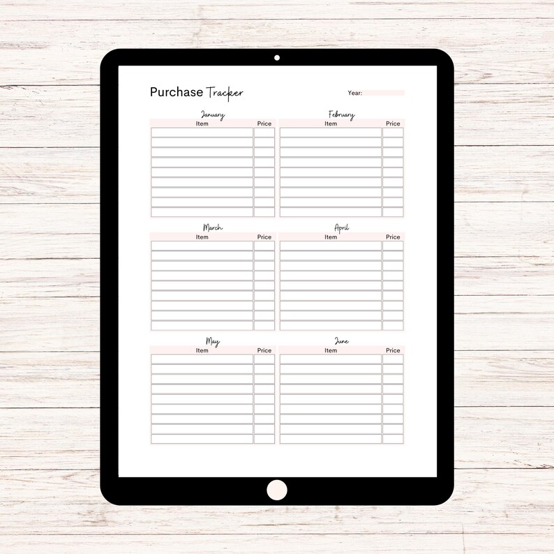 Annual Purchase Tracker Printable, Expense Tracker, Spending Tracker ...