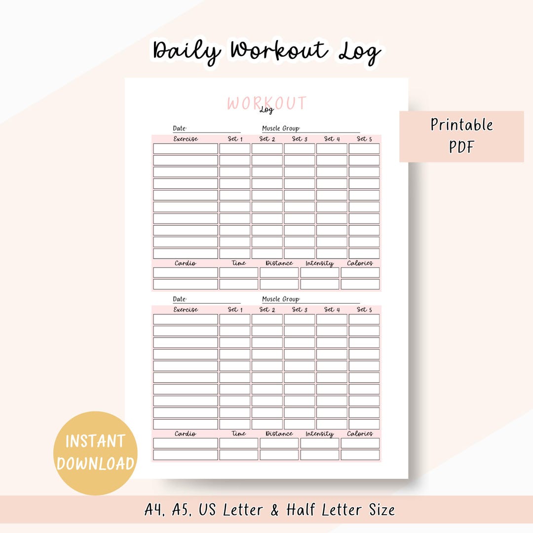 Daily Workout Log Printable, Exercise Tracker, Daily Exercise Planner ...
