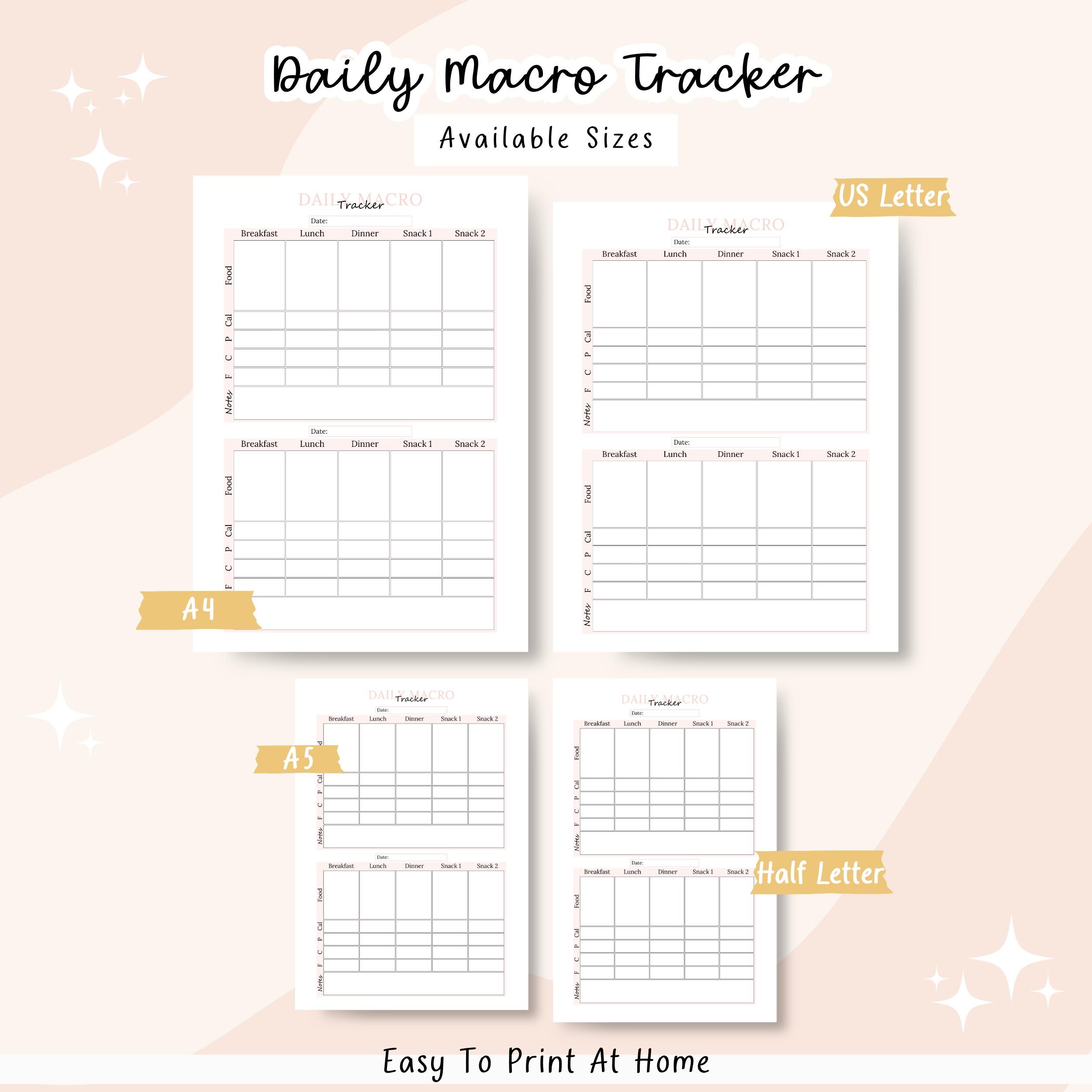 Daily Macro Tracker, Printable Meal Planner, Daily Food Log, Food ...