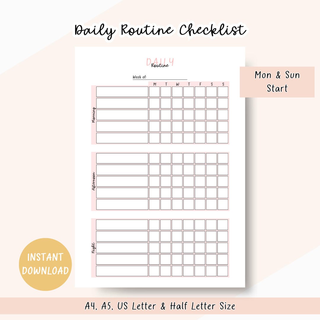 Daily Routine Checklist, Weekly Checklist Printable, Daily Schedule ...