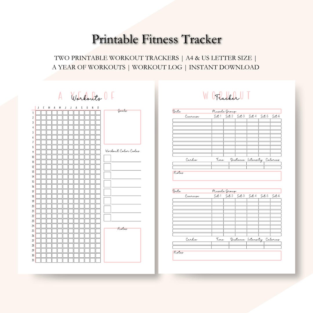 Printable Minimalist Fitness Tracker, Yearly Workout Tracker, Daily ...