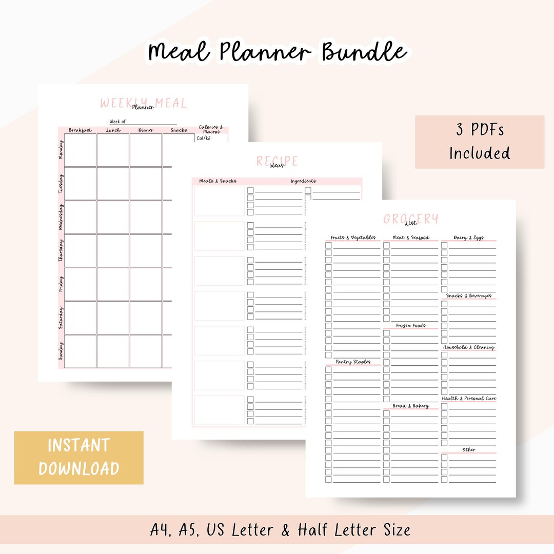 Printable Weekly Meal Planner Bundle, Grocery List, Shopping List ...