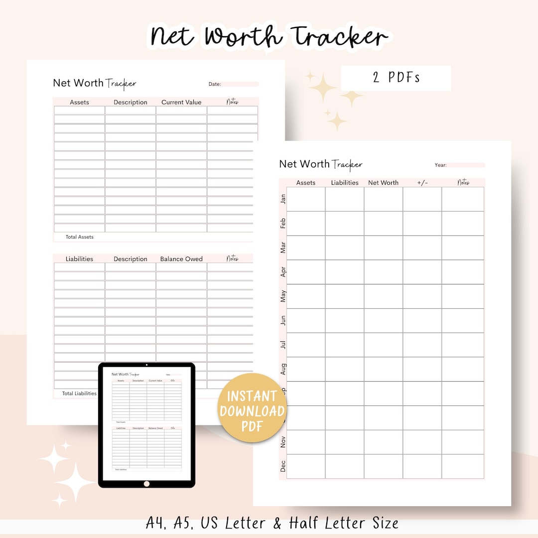 Net Worth Tracker Printable, Finance Worksheet, Budget Planner Insert ...