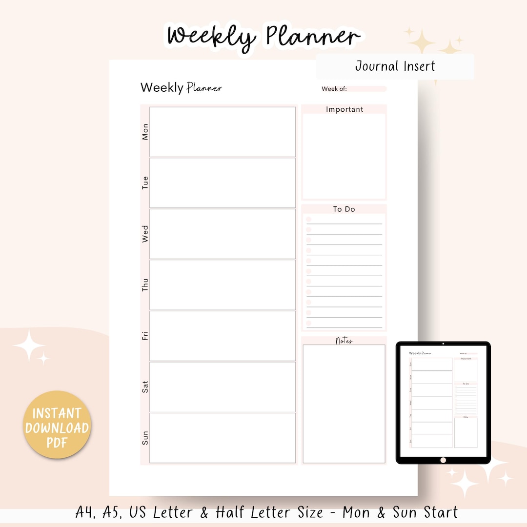 Undated Weekly Planner Printable, Mon & Sun Start, to Do List, Schedule ...