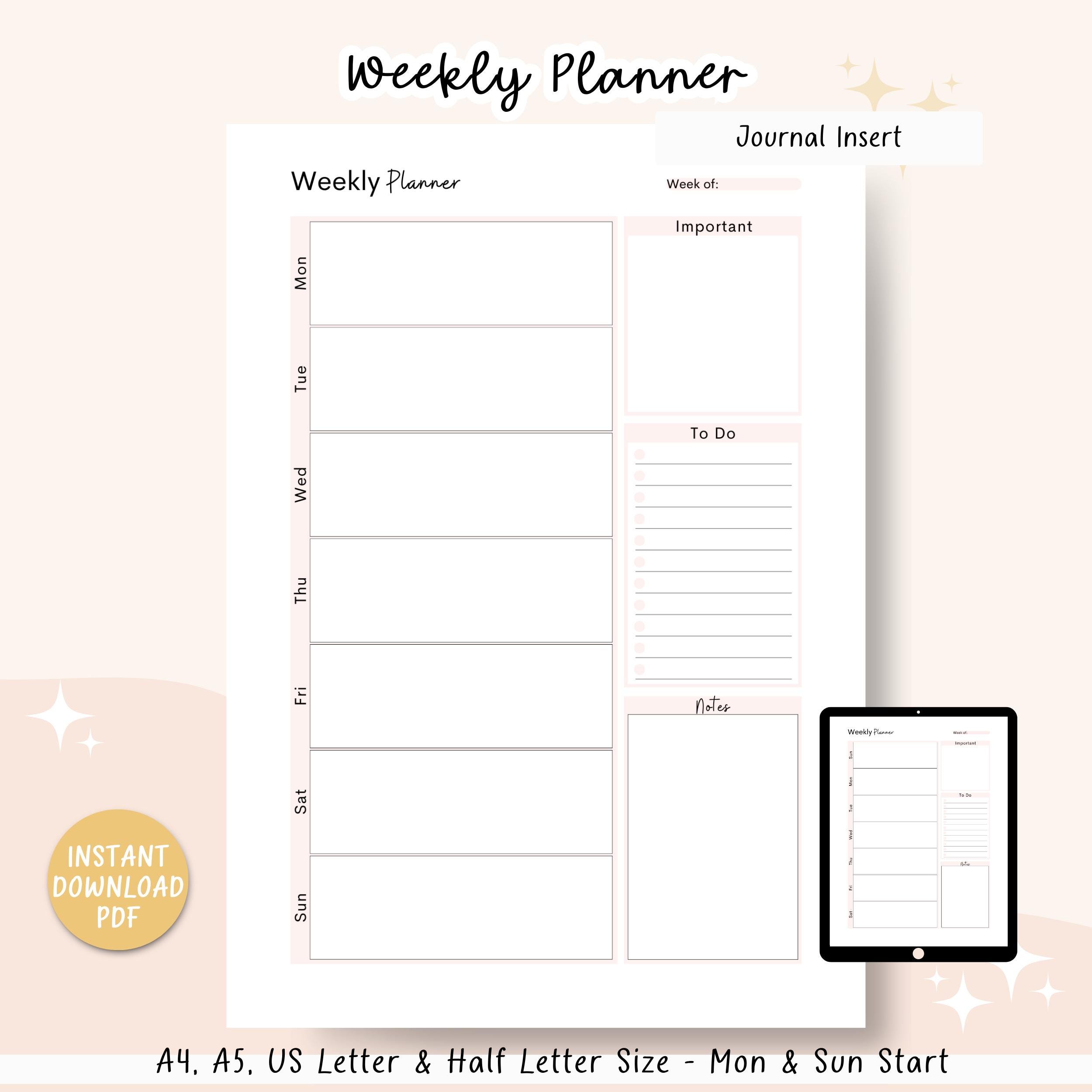 Undated Weekly Planner Printable, Mon & Sun Start, to Do List, Schedule ...