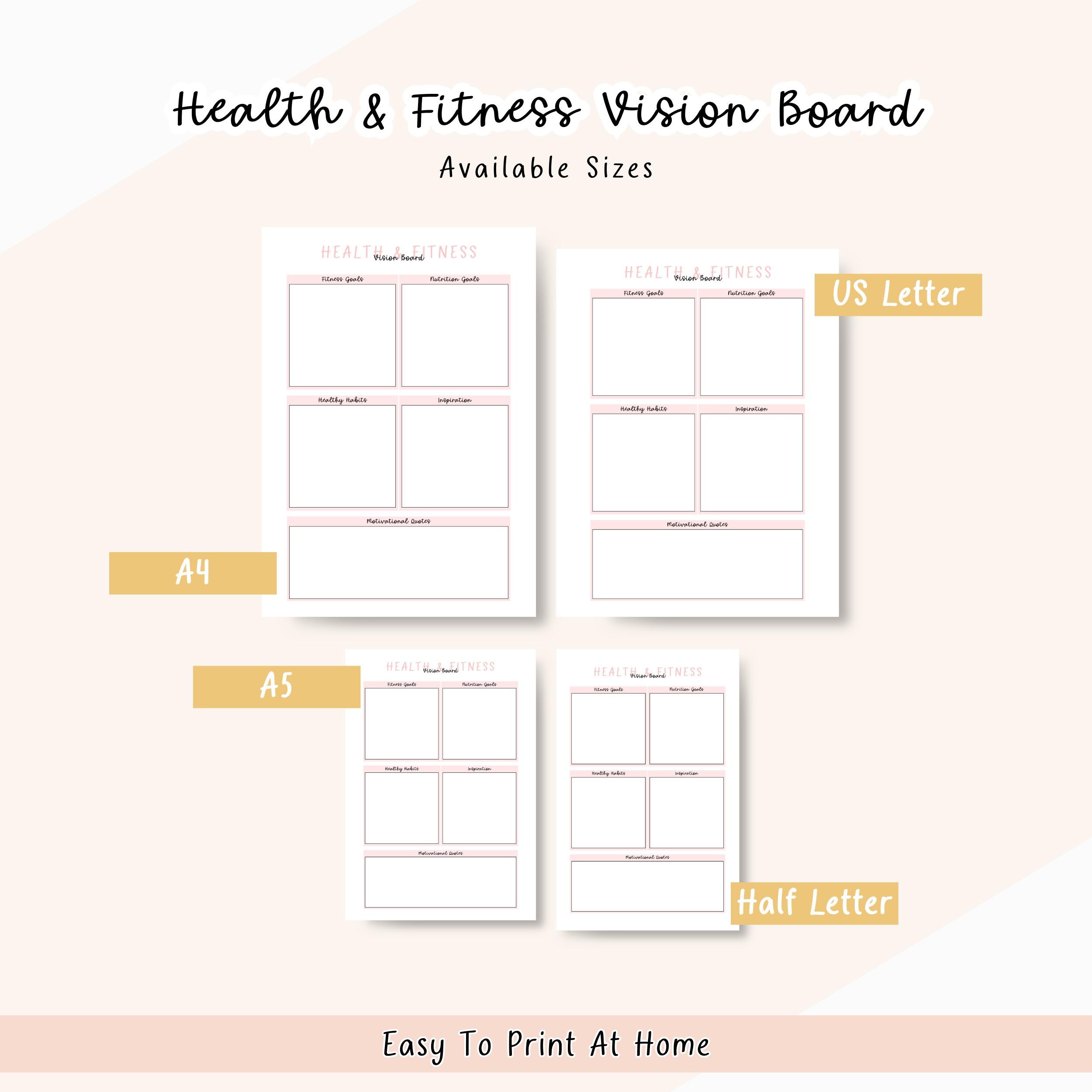 Health & Fitness Vision Board Printable, Fitness Journal Insert, Health ...