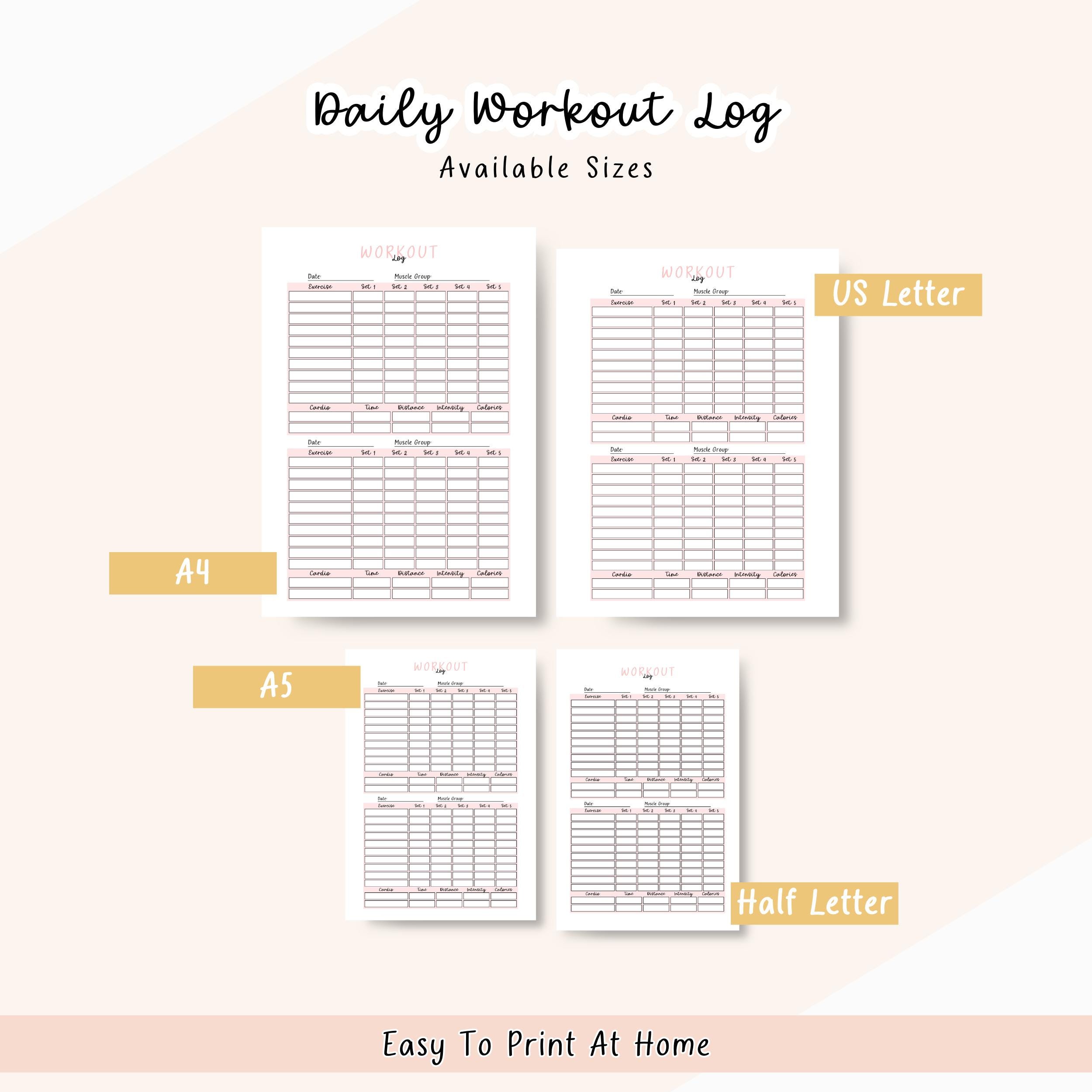 Daily Workout Log Printable, Exercise Tracker, Daily Exercise Planner ...