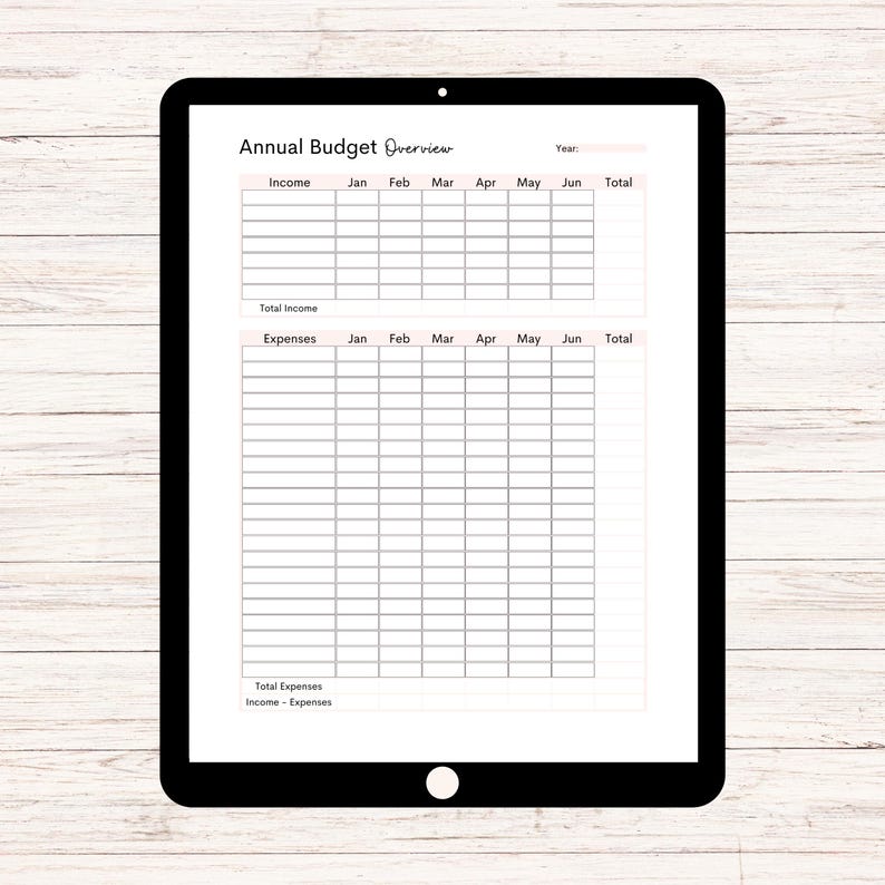 Annual Budget Planner Printable, Yearly Income and Expense Tracker ...