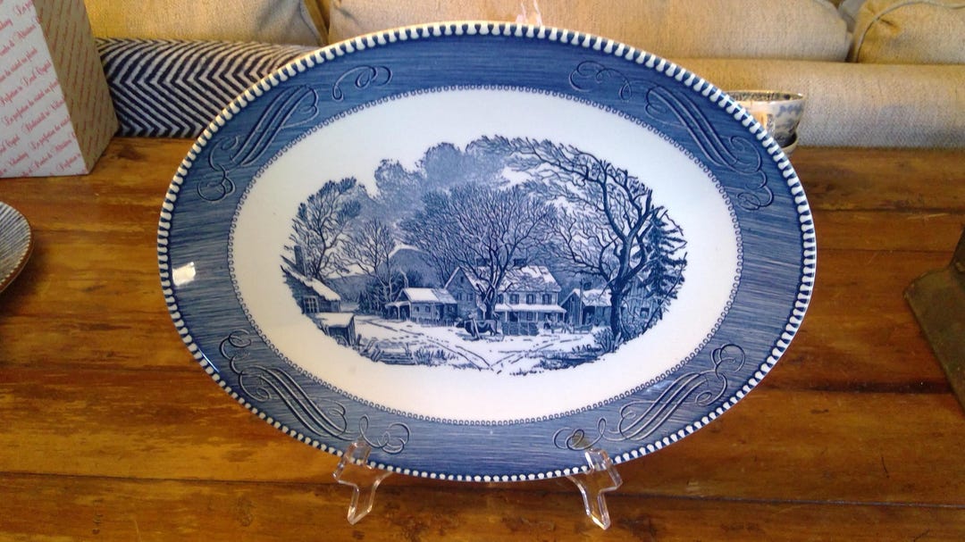 Vintage Royal China, Currier & Ives, old Inn-winter, Oval Serving ...