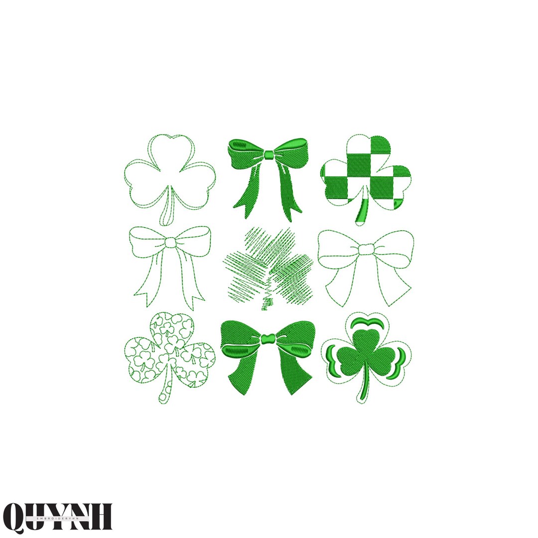 Leaf Clover Embroidery Designs, Lucky Bow Machine Embroidery, St ...
