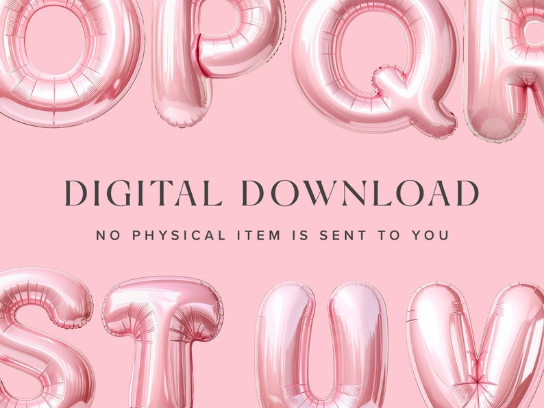 Pink Foil Balloon Alphabet Clipart: Party Invitations (instant Download ...