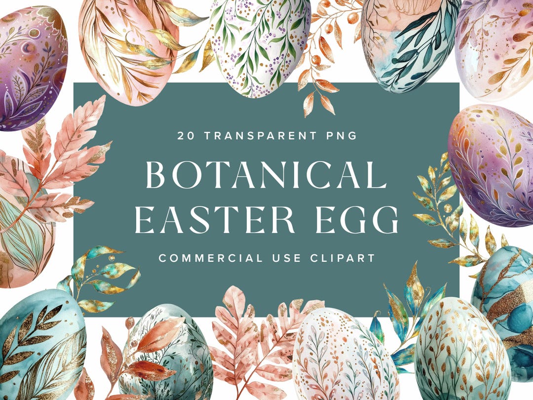 Botanical Easter Egg Clipart Collection, Watercolor Easter Decor ...