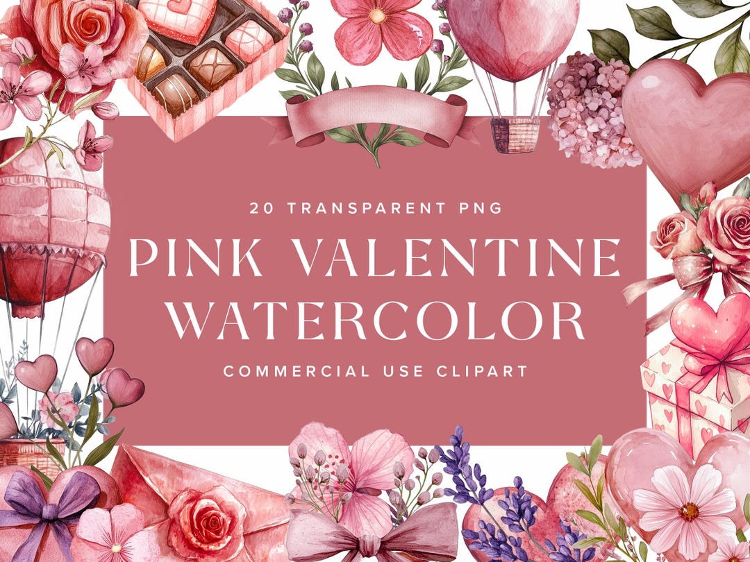 Pink Valentine Clipart Collection, Valentine PNG Bundle Elements ...
