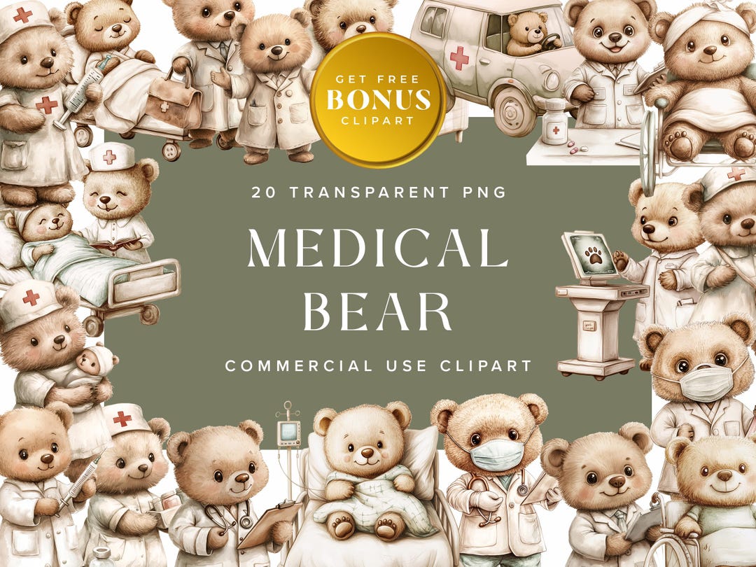 Teddy Bear Doctor Clipart, Medical Illustration PNG Graphics (digital ...
