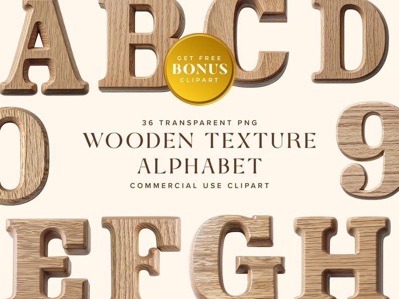 Rustic Wood Alphabet Clipart: Farmhouse Letters & Numbers (digital ...