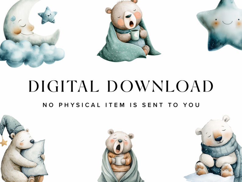 Sleepy Bear Clipart: Nursery Decor PNG Bundle (digital Download) - Etsy
