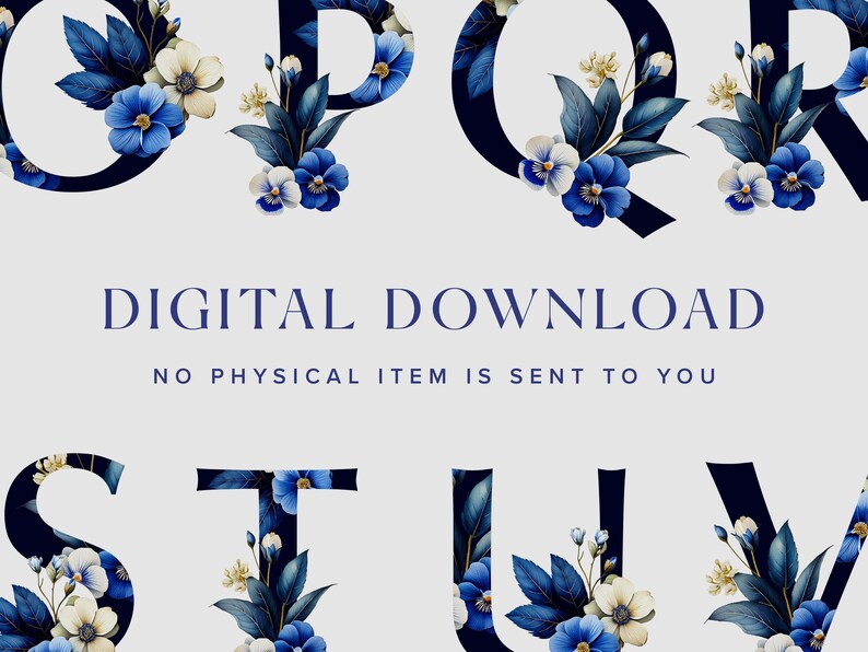 Blue Flower Alphabet Clipart Collection, Luxury Wedding Initial Letter ...