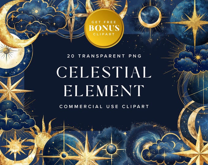 Celestial Element Clipart Collection, Watercolor Astrological PNG ...