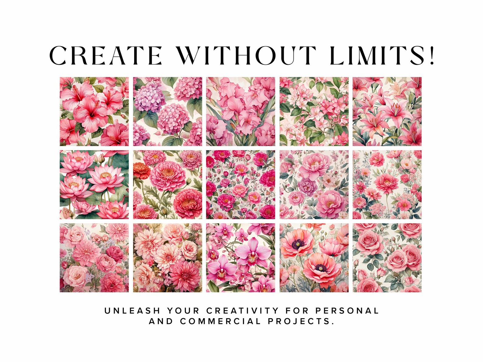 Pink Floral Background Digital Paper, Pink Watercolor Flower Garden ...