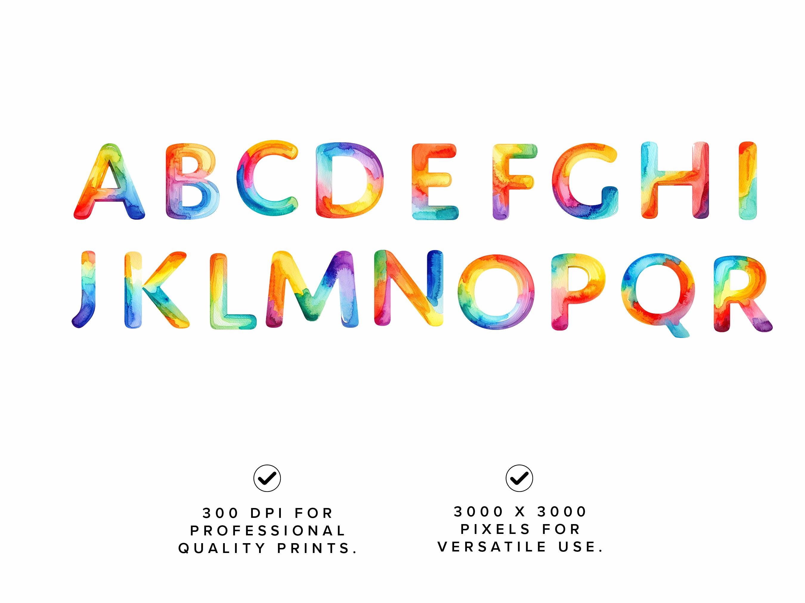 Rainbow Watercolor Alphabet Clipart: PNG Letter Bundle (instant ...
