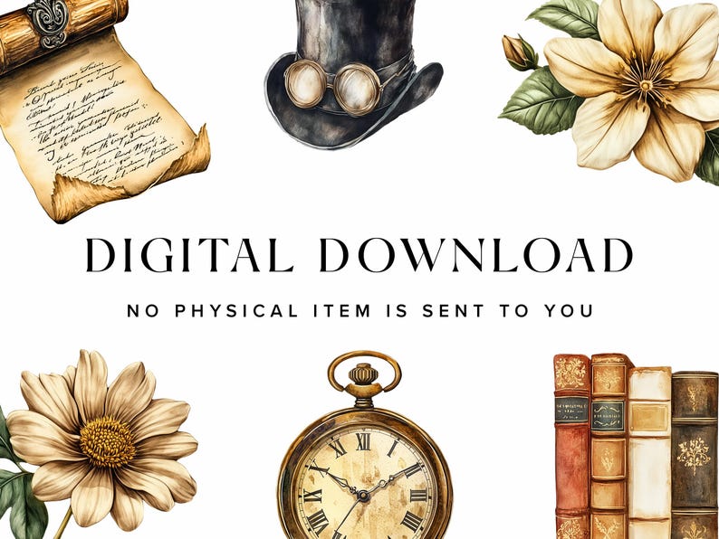 Vintage Clipart Collection: Watercolor Antique Graphics (digital ...