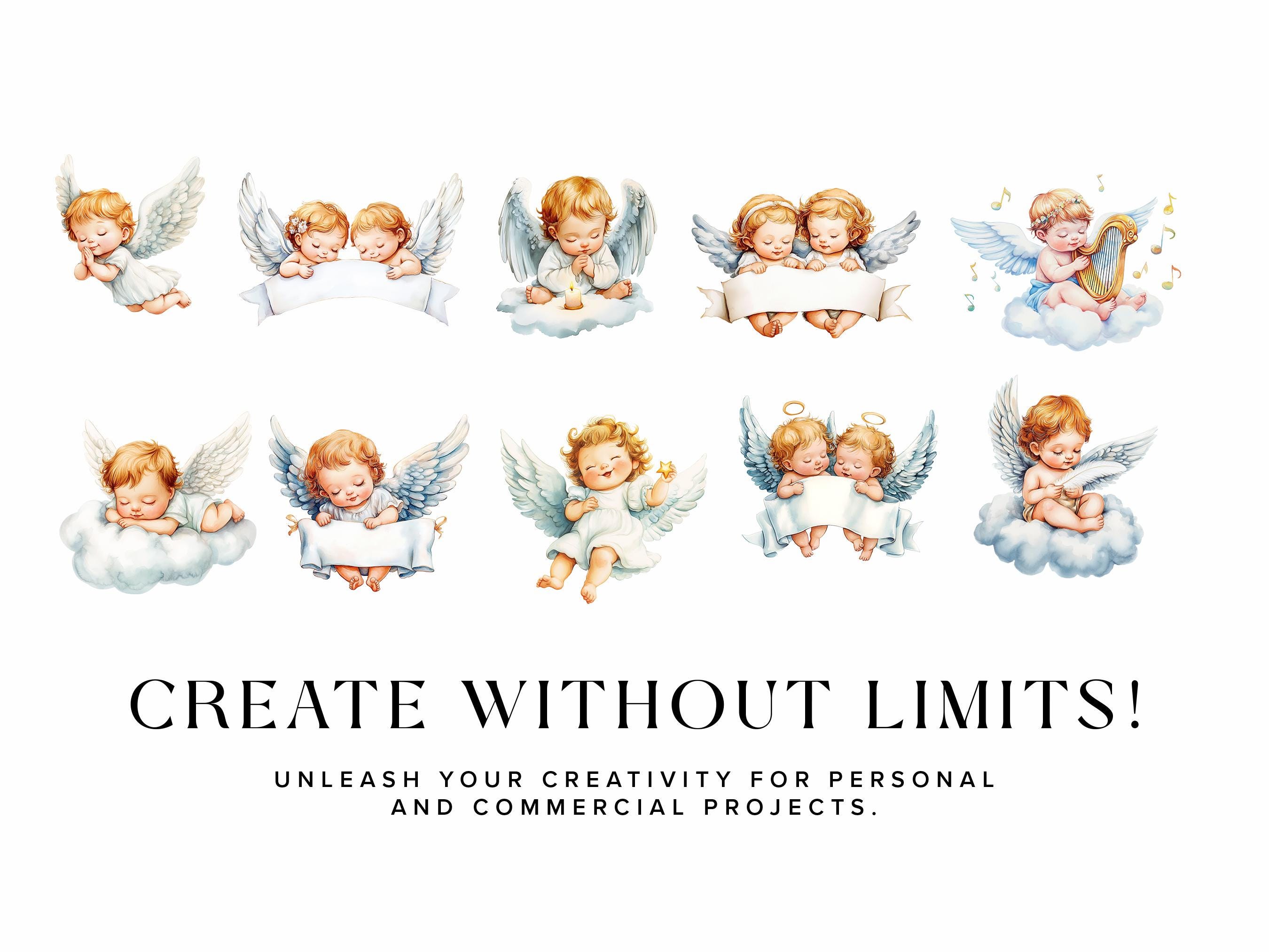 Cute Baby Angel Clipart Collection, Angelic Babies PNG Graphics for Commercial Use | Instant ...