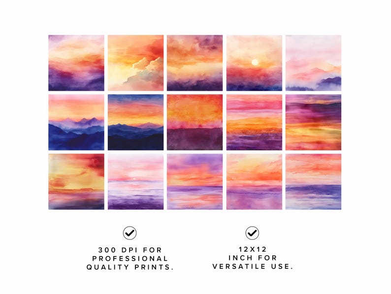 Watercolor Sunset Digital Paper: Gradient Backgrounds (digital Download ...