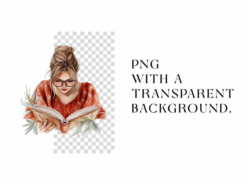 Reading Time Clipart Collection, Watercolor Book Lovers PNG Graphics ...