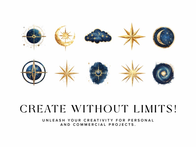 Celestial Element Clipart Collection, Watercolor Astrological PNG ...