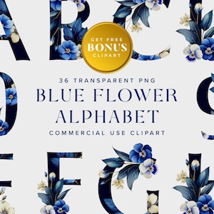 Blue Flower Alphabet Clipart Collection, Luxury Wedding Initial Letter ...