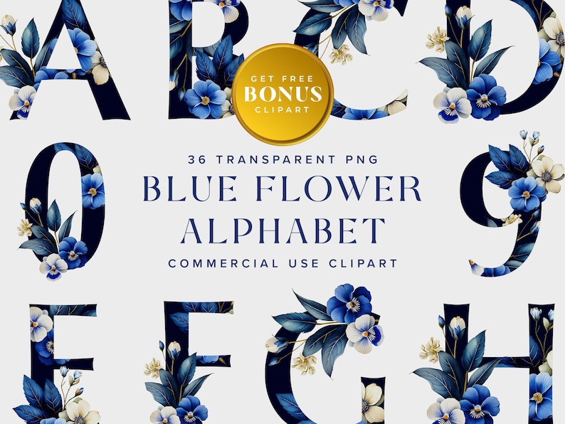 Blue Flower Alphabet Clipart Collection, Luxury Wedding Initial Letter ...