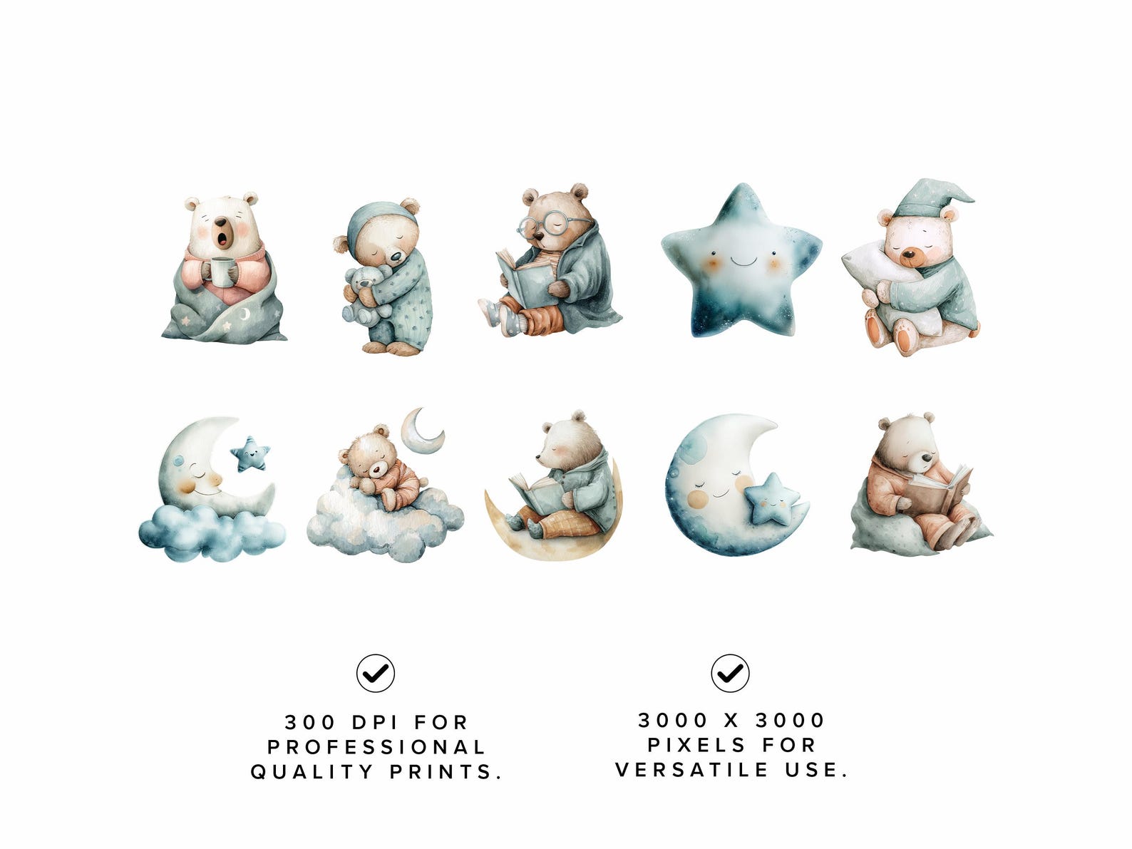 Sleepy Bear Clipart: Nursery Decor PNG Bundle (digital Download) - Etsy