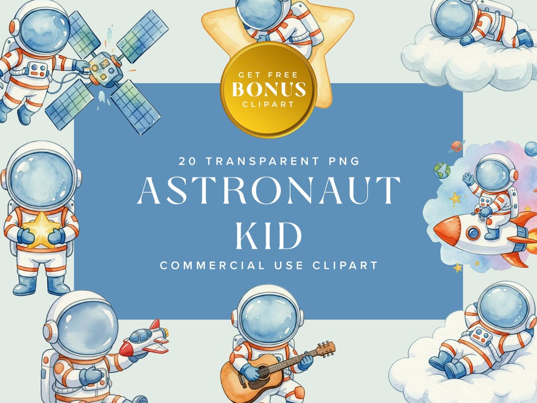 Watercolor Astronaut Kid Clipart, Space Nursery Art (PNG Digital ...