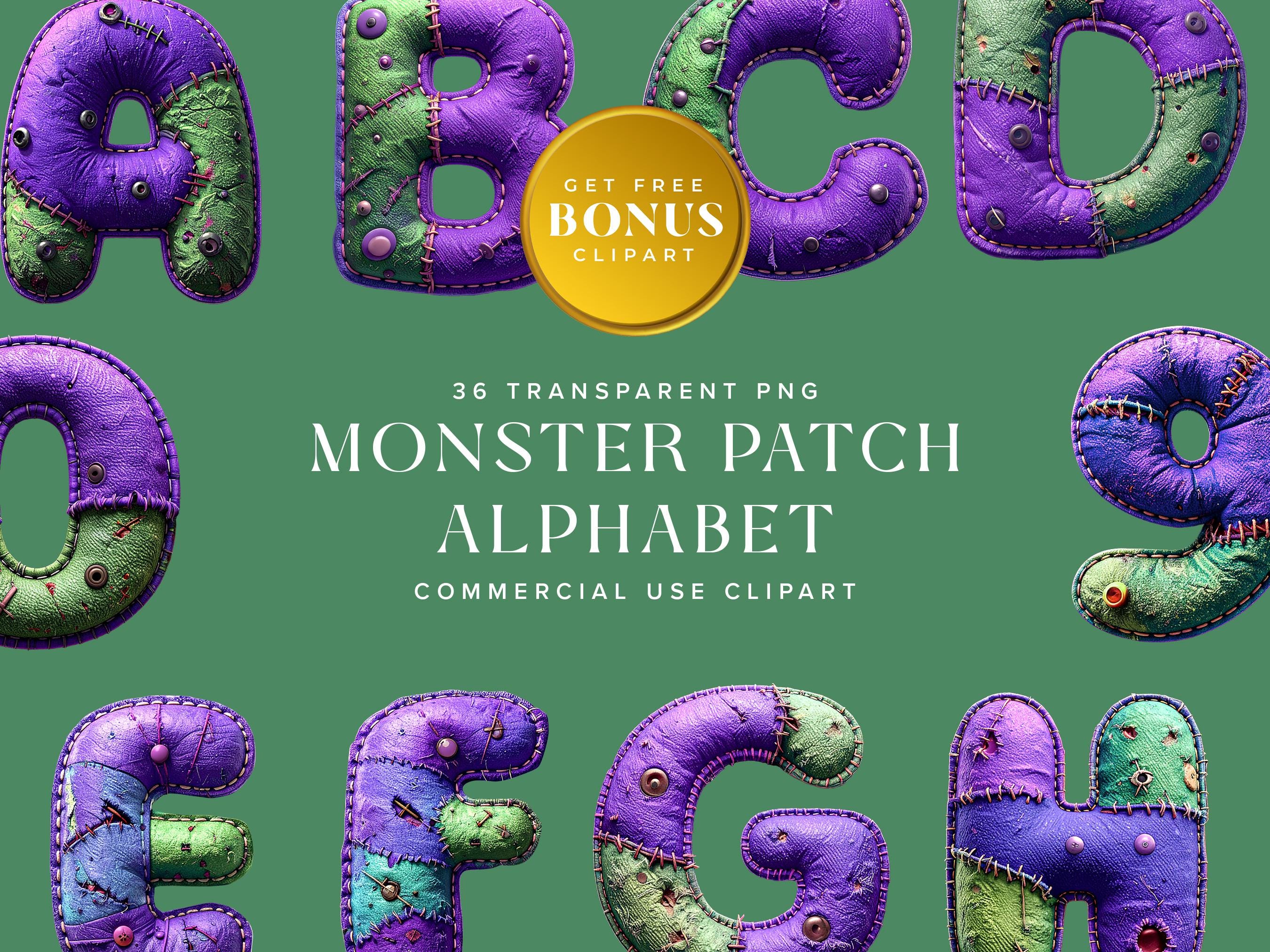 Monster Alphabet Clipart: Patch Letters, Kids Crafts (PNG Instant ...