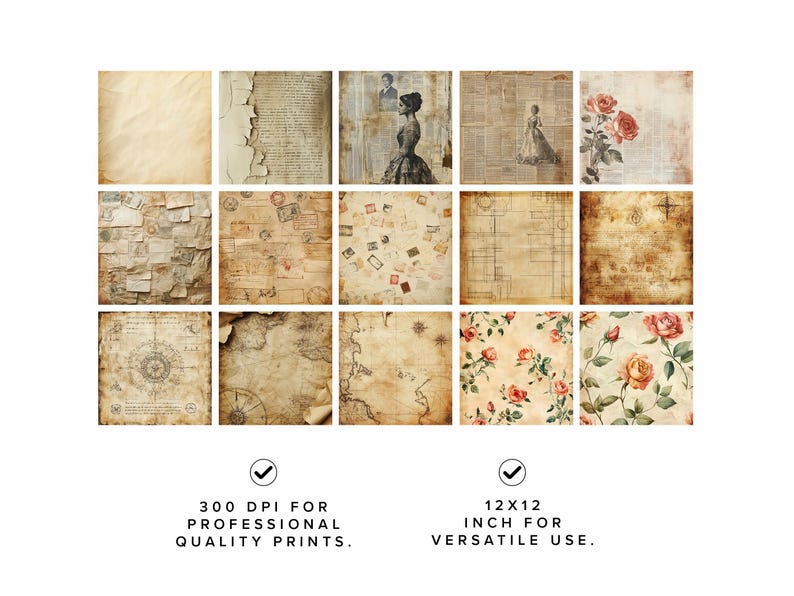 Vintage Paper Textures: Retro Scrapbook Backgrounds (digital Download ...