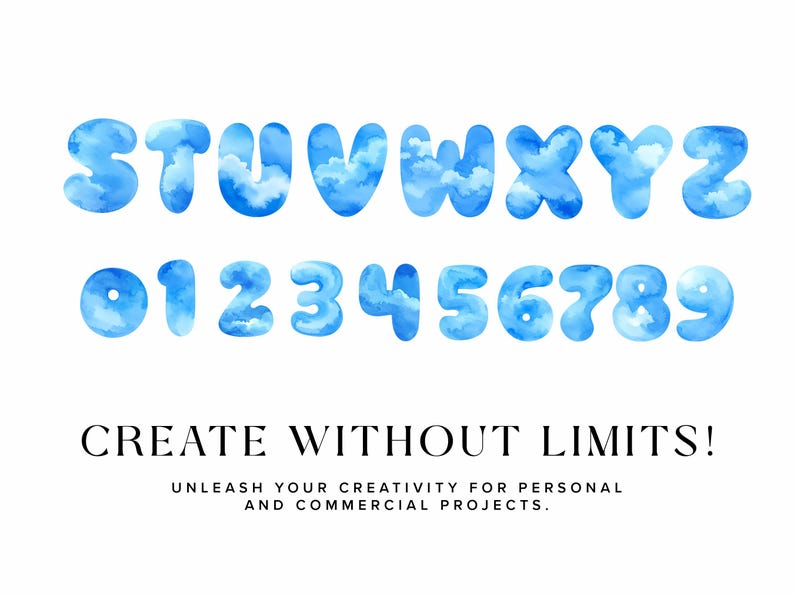 Blue Cloud Alphabet Clipart: Dreamy Sky Letters (digital Download PNG ...
