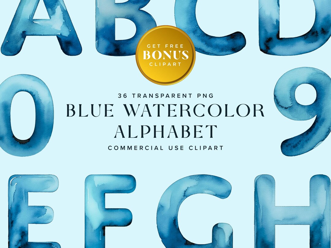 Blue Watercolor Alphabet Clipart: Commercial Use (digital Download) - Etsy