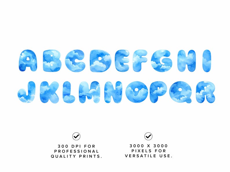 Blue Cloud Alphabet Clipart: Dreamy Sky Letters (digital Download PNG ...