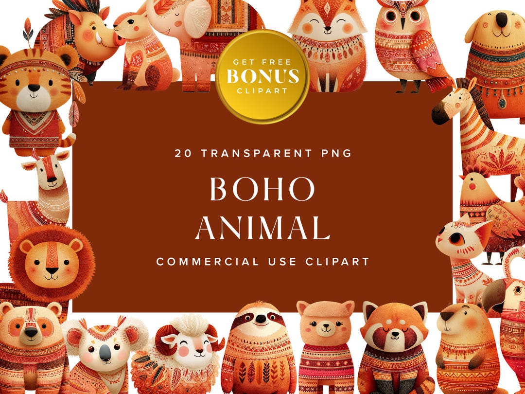 Boho Animal Clipart – Bohemian Wildlife Graphics, Animal Illustrations ...