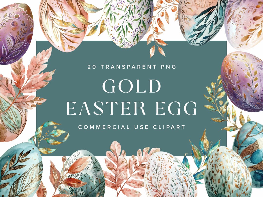 Gold Easter Egg Clipart Collection, Watercolor Easter Decorative ...
