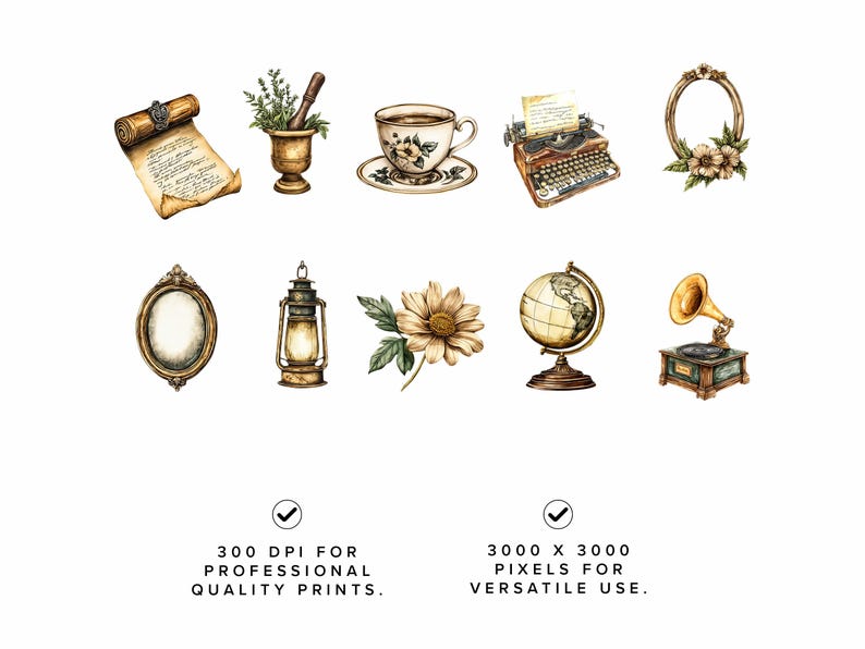 Vintage Clipart Collection: Watercolor Antique Graphics (digital ...