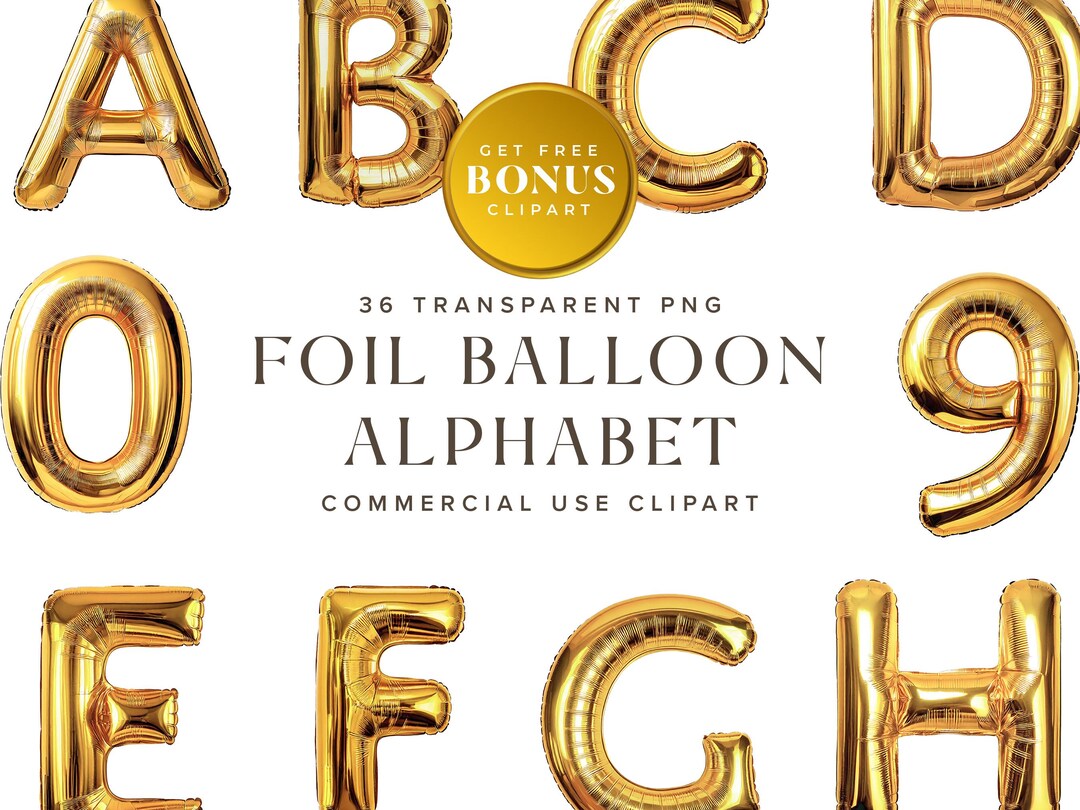 Foil Balloon Alphabet Clipart – Gold Letter Graphics, Digital Download ...