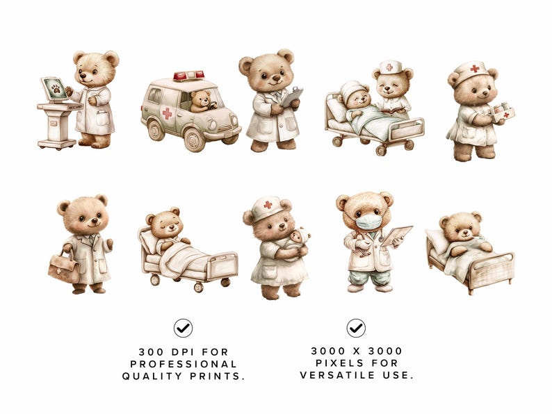 Medical Bear Clipart Collection, Cute Teddy Bear Doctor Illustration ...