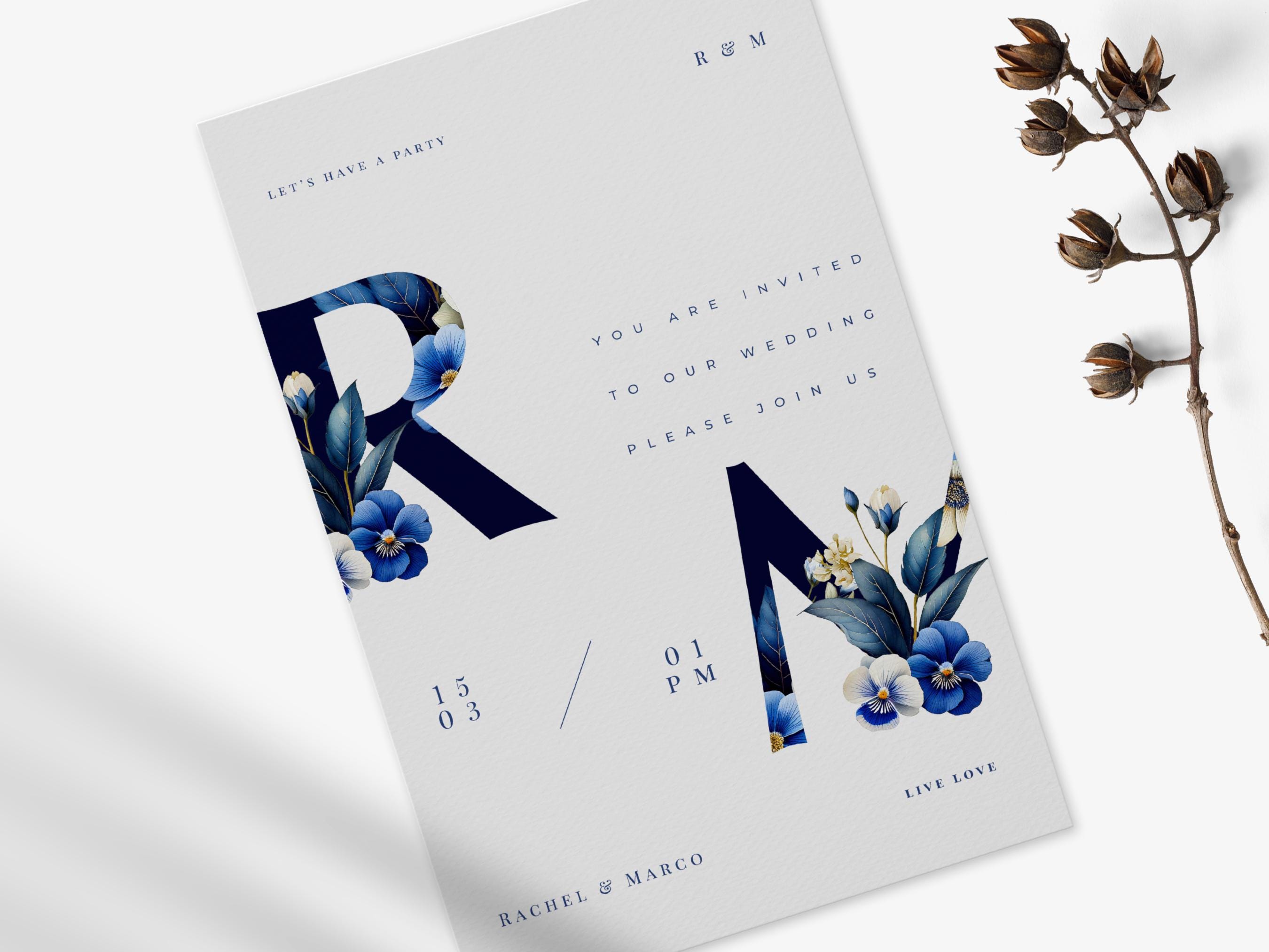 Blue Floral Alphabet Clipart: Wedding Initial Letters (digital Download ...
