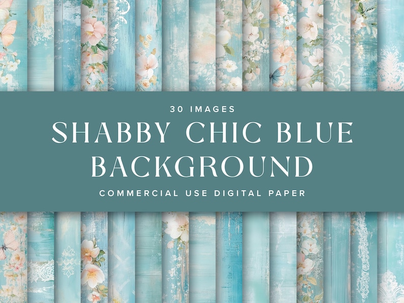 Shabby Chic Blue Digital Paper: Vintage Watercolor Backgrounds (digital ...