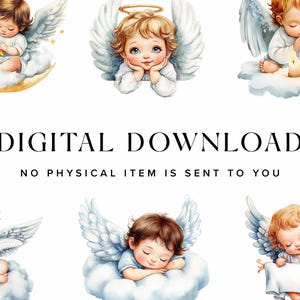 Cute Baby Angel Clipart Collection, Angelic Babies PNG Graphics for Commercial Use | Instant ...